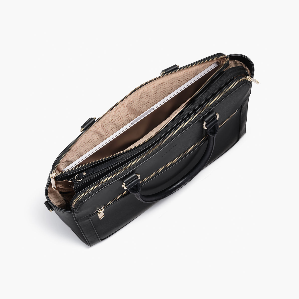 Lo & Sons Trinity Womens Laptop Tote Bag - Black/Gold/Camel