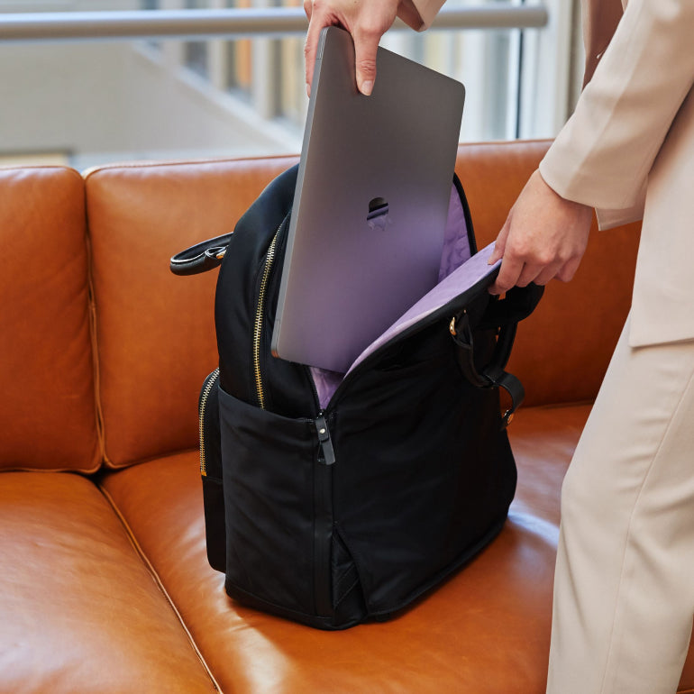 Lo & Sons Rowledge Womens Backpack - DeepNavy/Gold/Camel