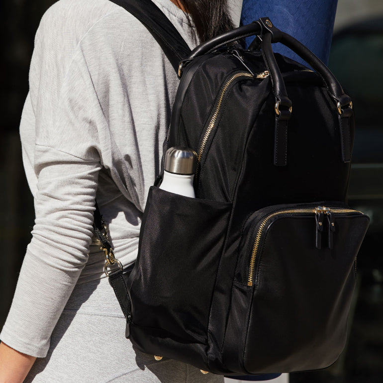 Lo & Sons Rowledge Womens Backpack - Black/Silver/Lavender